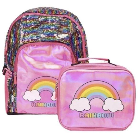 Accessories | Holographic Flip Sequins Backpack Lunch Bag Set Pink ...
